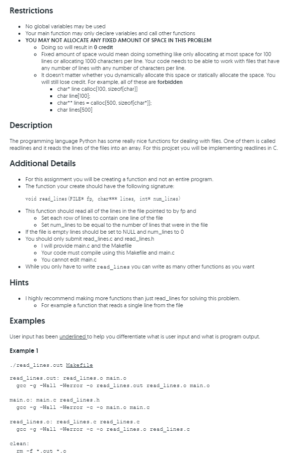 Solved Restrictions • No global variables may be used • Your | Chegg.com