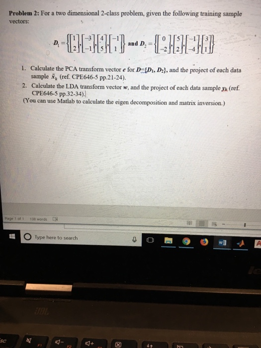 Problem 2: For a two dimensional 2-class problem, | Chegg.com