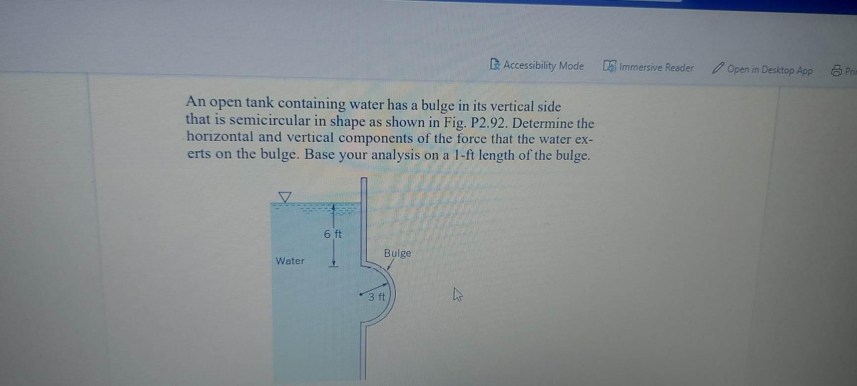 Solved An open tank containing water has a bulge in its | Chegg.com