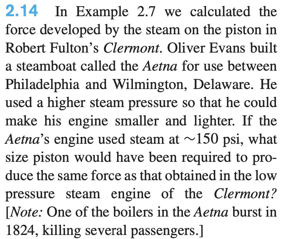 Solved EXAMPLE 2.7 Robert Fulton's steamboat the Clermont | Chegg.com