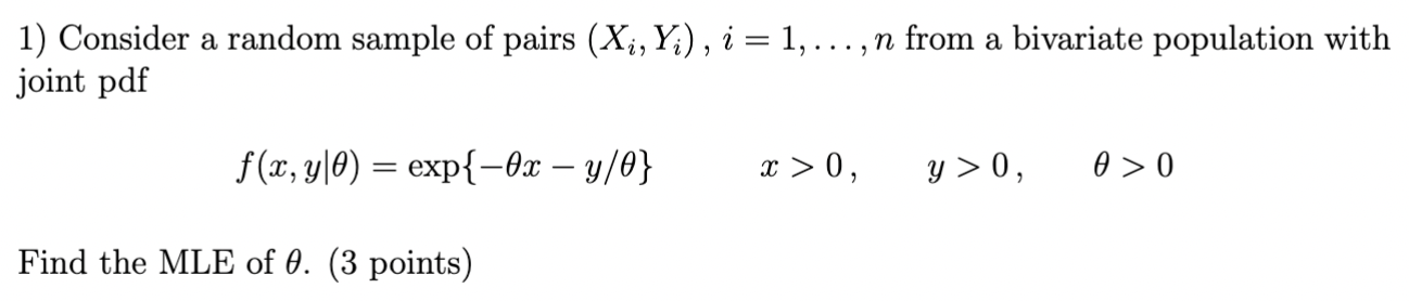 Solved Consider a random sample of pairs (xi,Yi),i=1,...,n | Chegg.com