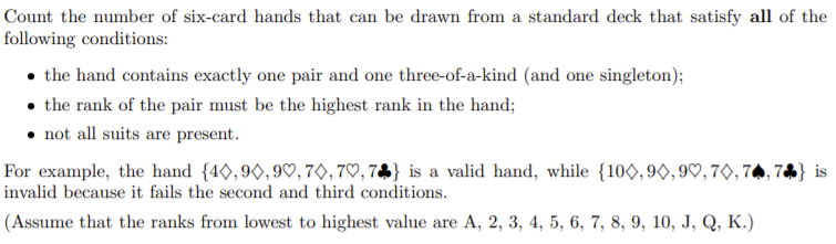 Count the number of six-card hands that can be drawn | Chegg.com