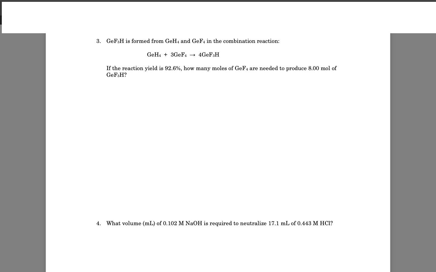 Solved 3. GeF3H is formed from GeH4 and GeF4 in the | Chegg.com