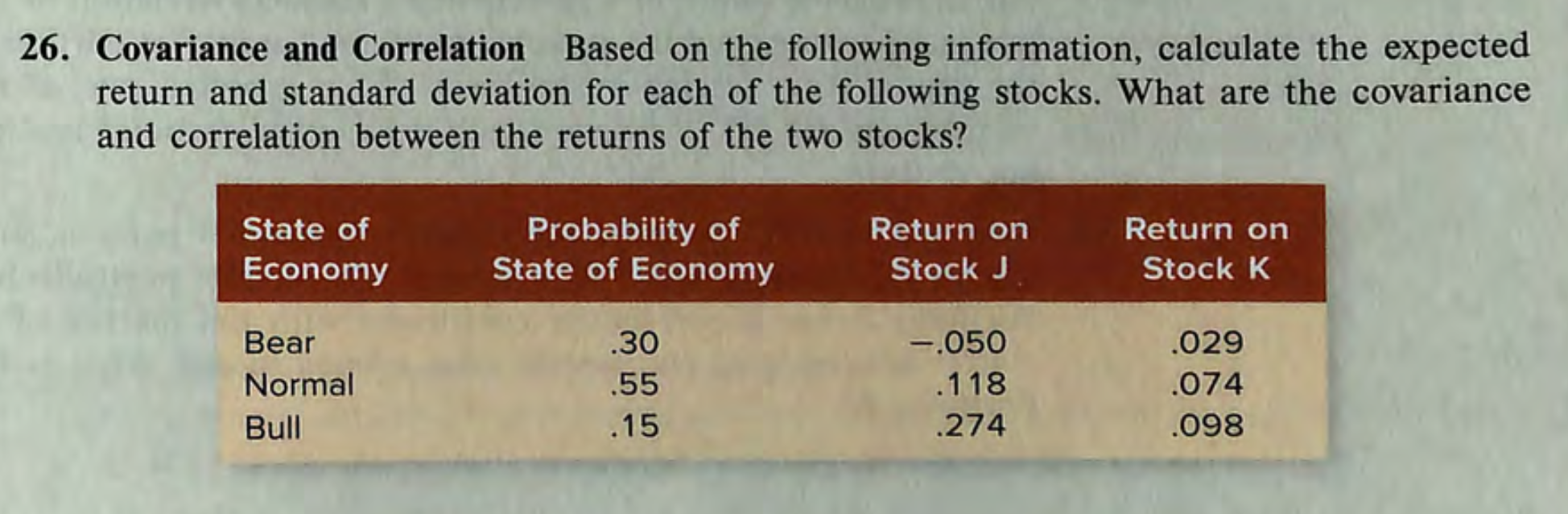 Solved 26. Covariance and Correlation Based on the following | Chegg.com