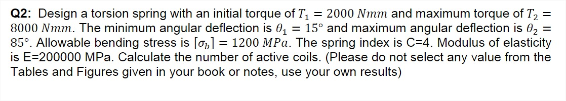 Solved Q2: Design a torsion spring with an initial torque of | Chegg.com