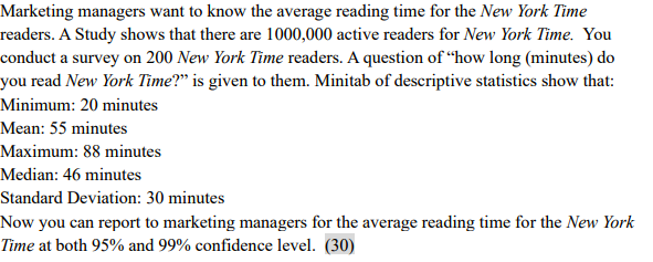 Solved Marketing managers want to know the average reading | Chegg.com