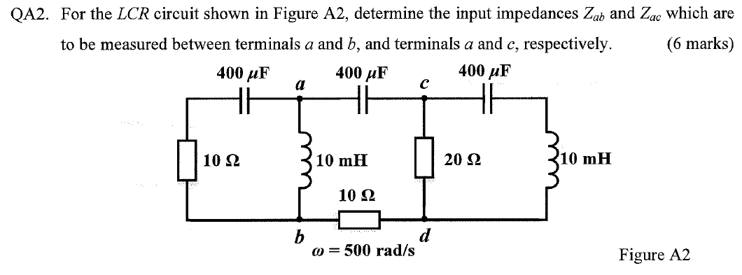 Solved QA2. For the LCR circuit shown in Figure A2, | Chegg.com