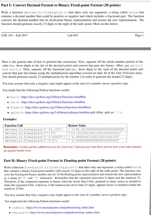 Solved Part I: Convert Decimal Format to Binary Fixed-point | Chegg.com