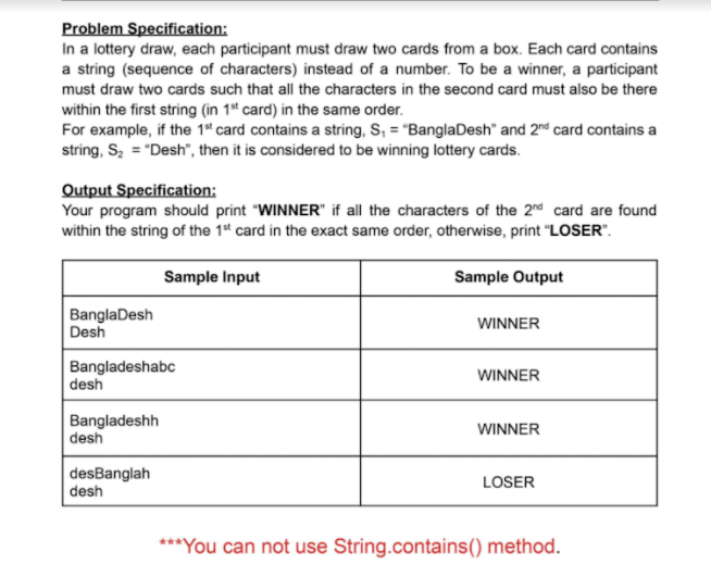 Solved Problem Specification: In a lottery draw, each | Chegg.com
