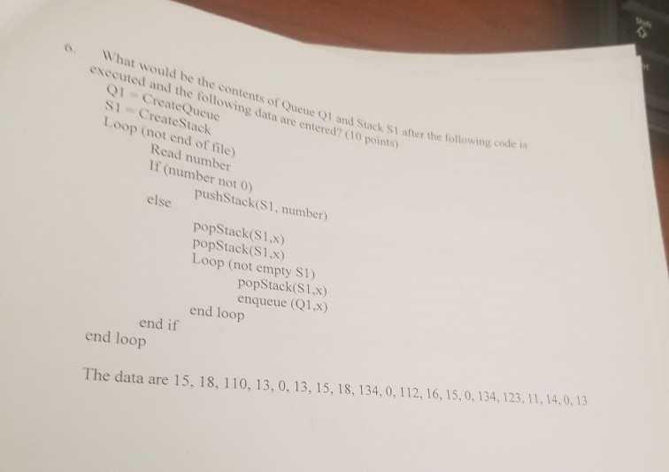 Solved 6. What would be the contents of Queue O1 and Stack | Chegg.com