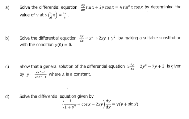 Solved a) sin x + 2y cos x = 4 sina x cos x by determining | Chegg.com