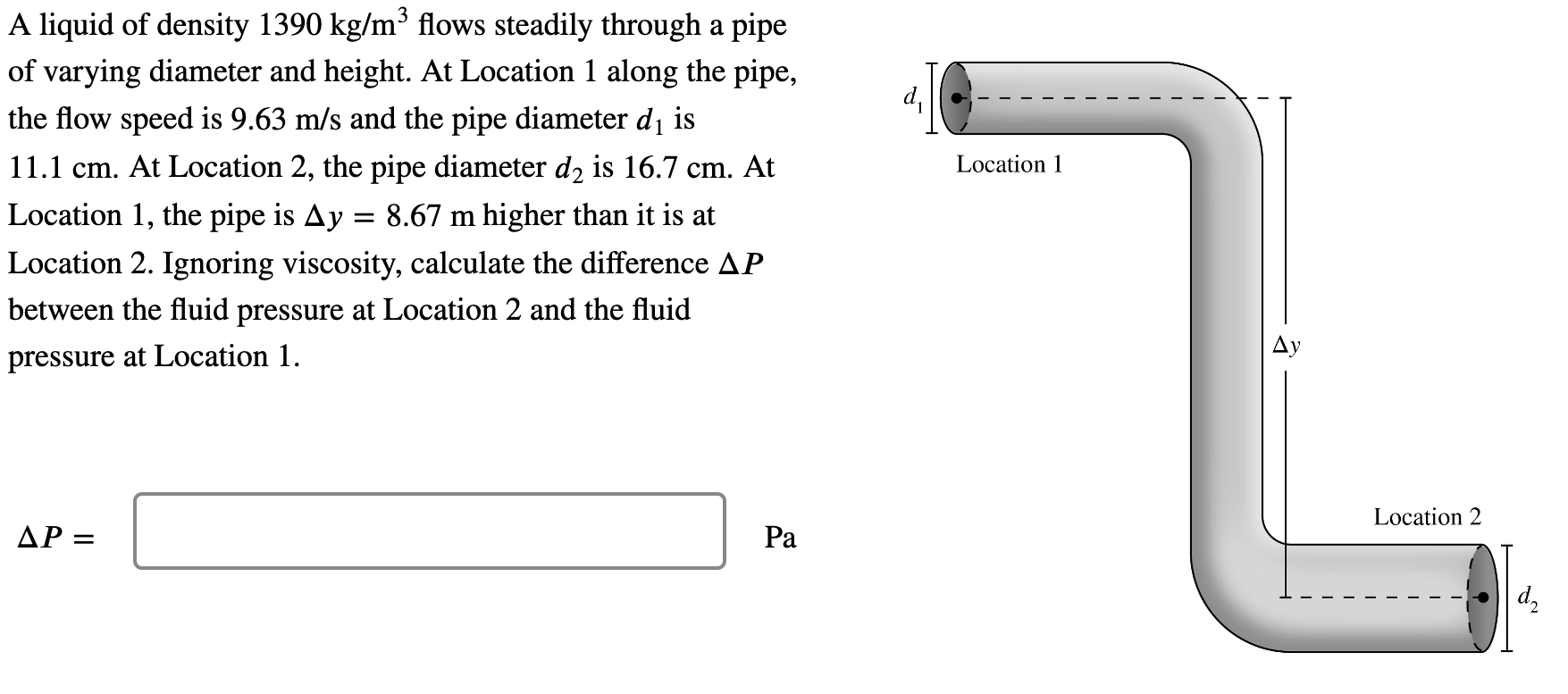 Solved A liquid of density 1390 kg/m3 flows steadily through | Chegg.com