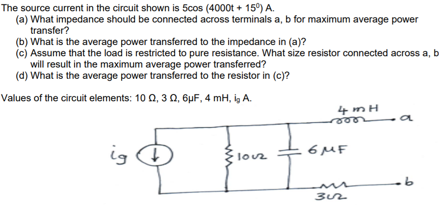 Solved The source current in the circuit shown is 5cos | Chegg.com