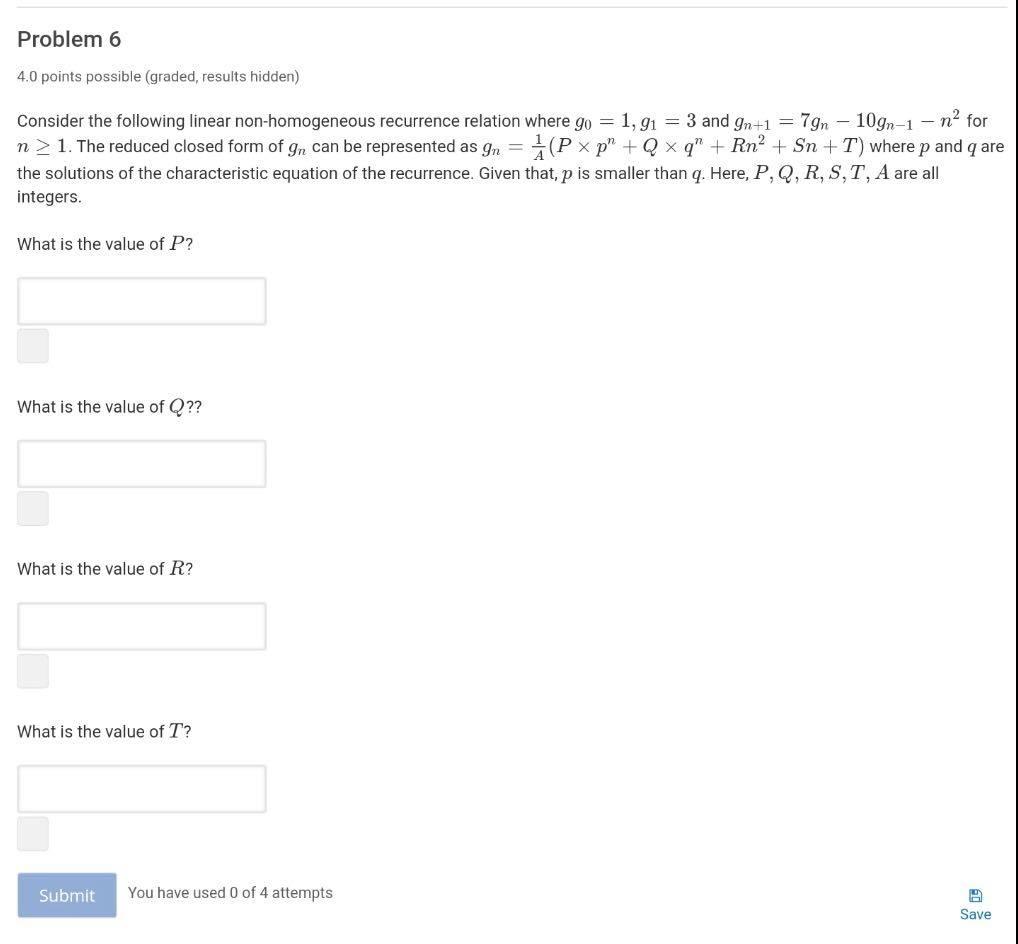 Solved Problem 6 4.0 points possible (graded, results | Chegg.com