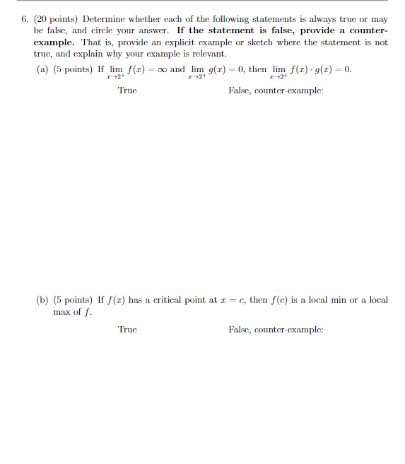 Solved 6. (20 points) Determine whether each of the | Chegg.com