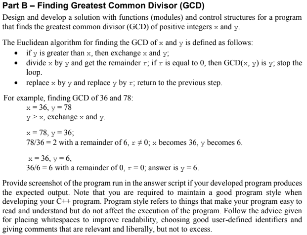 Solved Part B - Finding Greatest Common Divisor (GCD) Design | Chegg.com