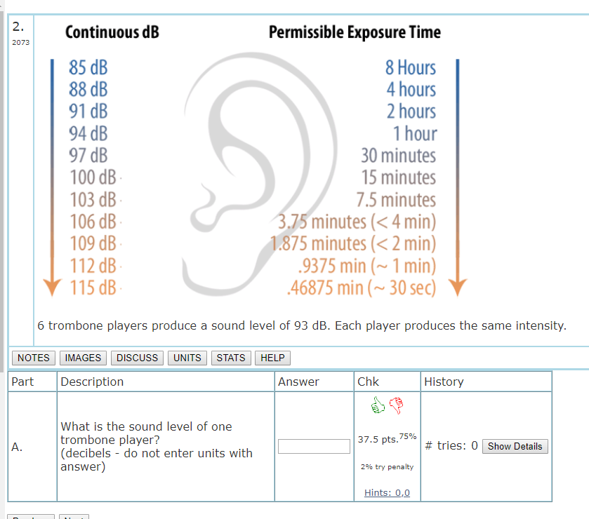 Solved 2.Continuous dB Permissible Exposure Time 2073 85 dB | Chegg.com