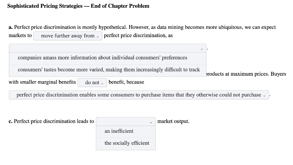 Solved Sophisticated Pricing Strategies — End of Chapter | Chegg.com