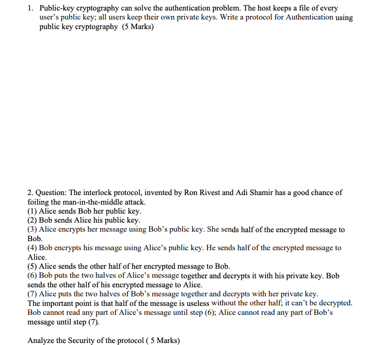 Solved Public-key cryptography can solve the authentication | Chegg.com
