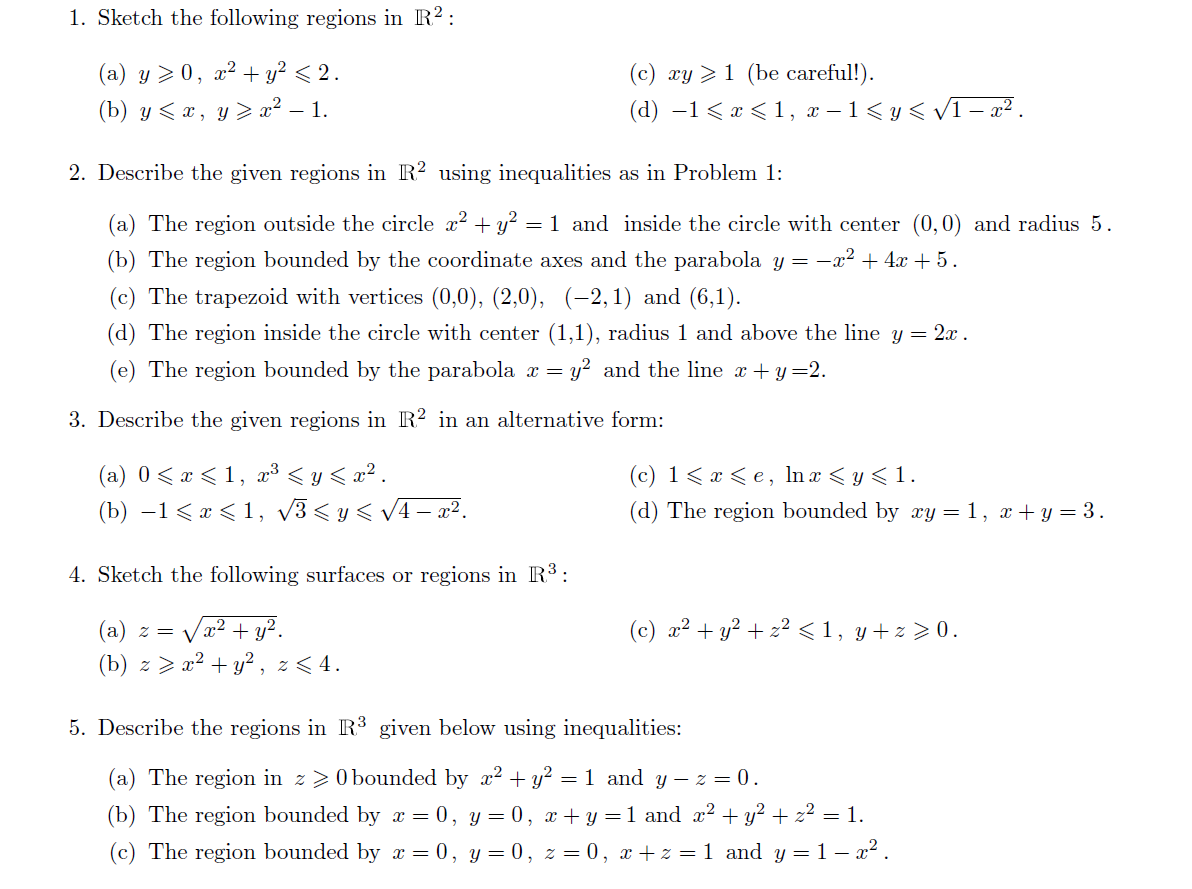 Solved 1. Sketch the following regions in R2 : (a) | Chegg.com