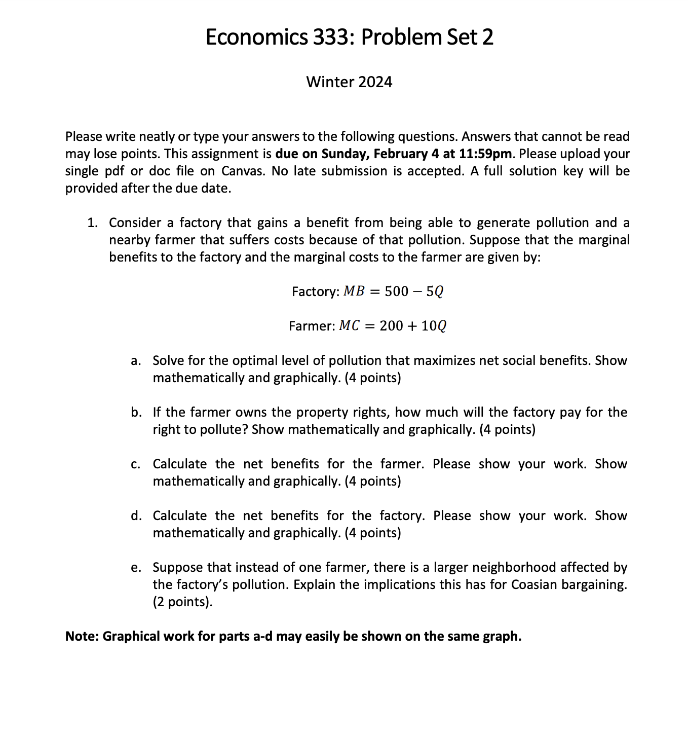 Solved Economics 333: Problem Set 2Winter 2024Please write | Chegg.com
