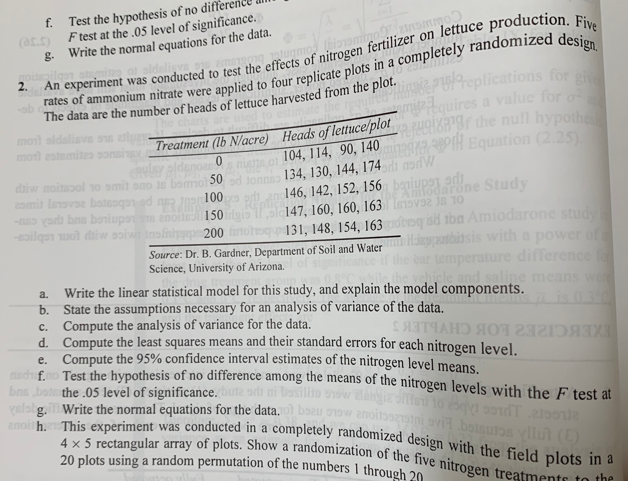 3. Use the data on lettuce yields in Exercise 2.2. a. | Chegg.com