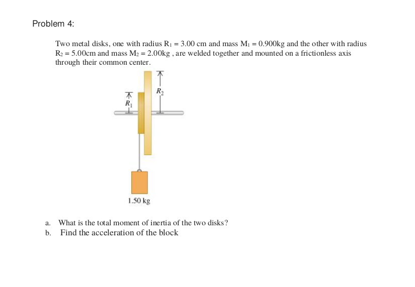Solved Problem 4: Two metal disks, one with radius R1 = 3.00 | Chegg.com
