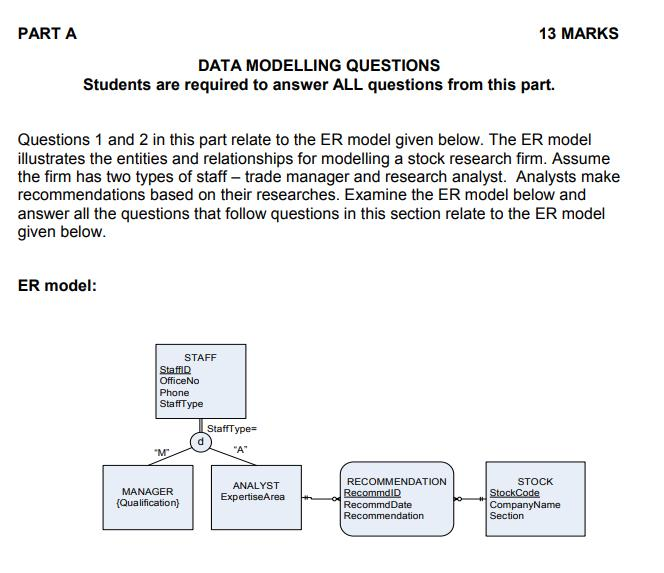 Solved PARTA 13 MARKS DATA MODELLING QUESTIONS Students are | Chegg.com