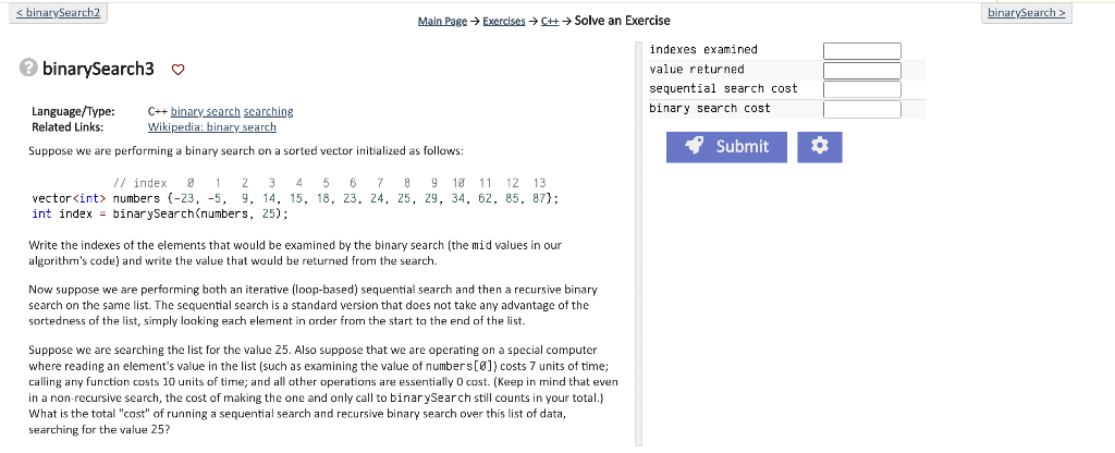 Solved Language/Type: C++ binary search searching Related | Chegg.com