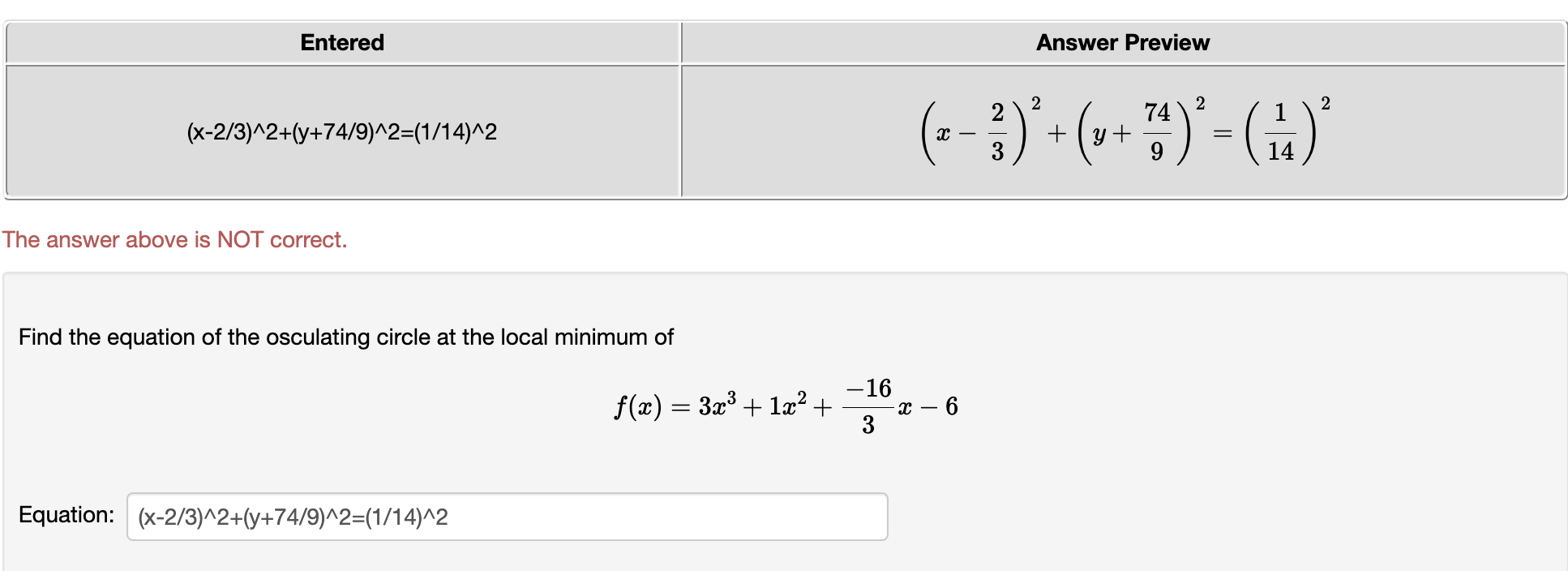 Solved The answer above is NOT correct. Find the equation of | Chegg.com