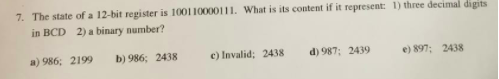 Solved The state of a 12-bit register is 100110000111. What | Chegg.com