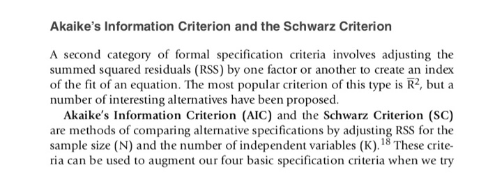 Akaike's Information Criterion and the Schwarz | Chegg.com