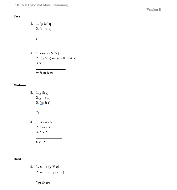Solved PHI 1600 Logic and Moral Reasoning Easy 1. 1. ∼p&∼q | Chegg.com
