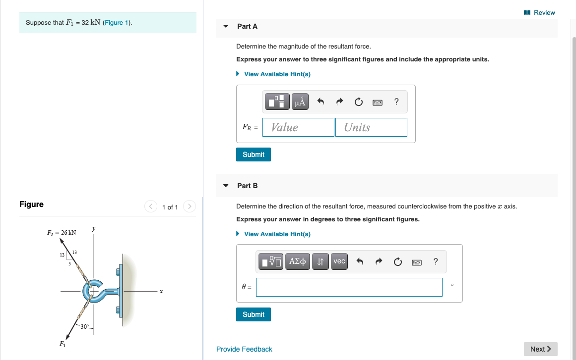 Solved u Review Review Suppose that Fi = 32 kN (Figure 1). | Chegg.com