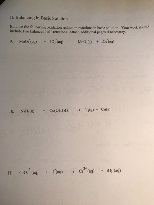 Solved II. Balancing in Basic Solution Balance the following | Chegg.com