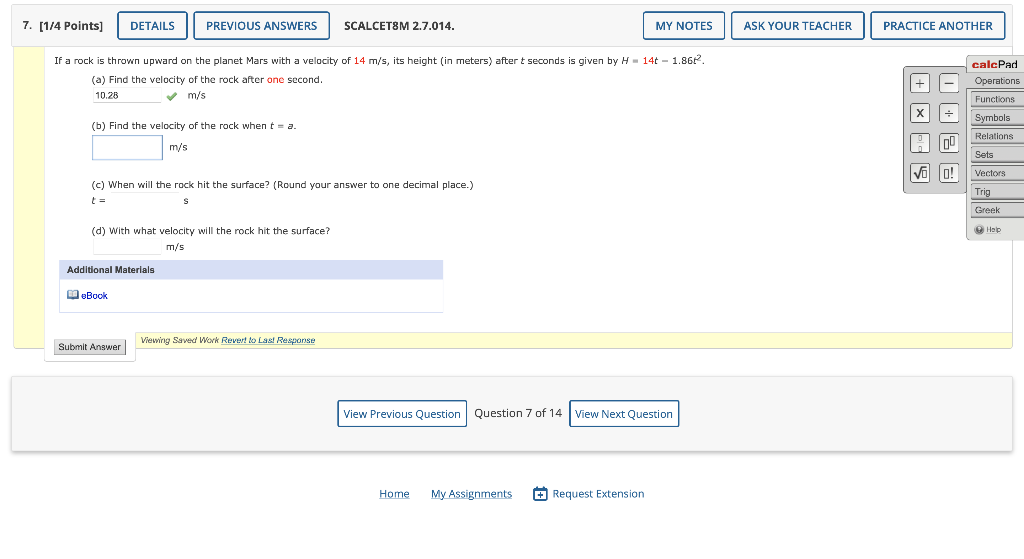 Solved 7. (1/4 points) DETAILS PREVIOUS ANSWERS SCALCET8M | Chegg.com