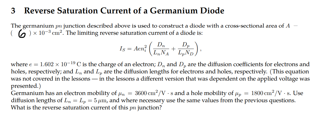 Solved 3 Reverse Saturation Current of a Germanium Diode The | Chegg.com