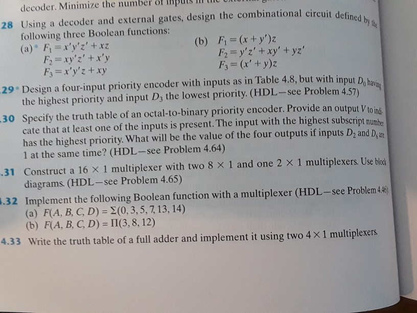 Solved decoder. Minimize the number of 28 Using a decoder | Chegg.com