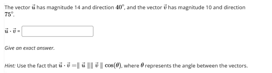 Solved The vector vec(u) ﻿has magnitude 14 ﻿and direction | Chegg.com