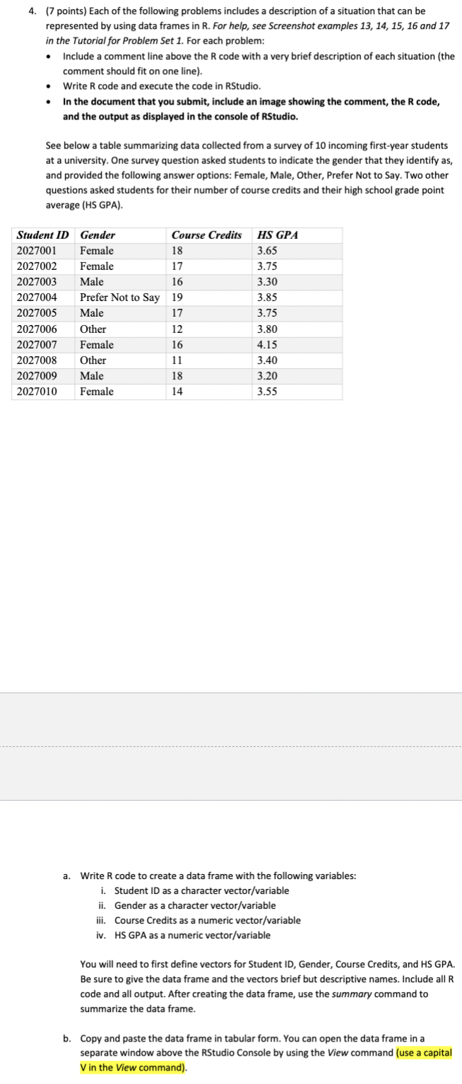 Solved 4. (7 points) Each of the following problems includes | Chegg.com