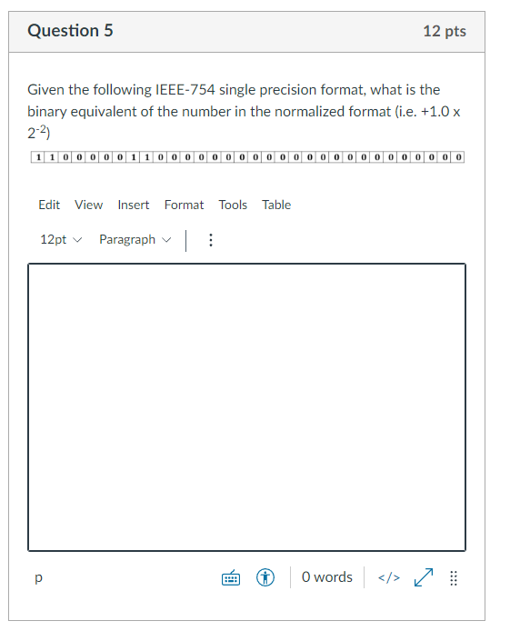 Solved Question 5 12 pts Given the following IEEE-754 single | Chegg.com