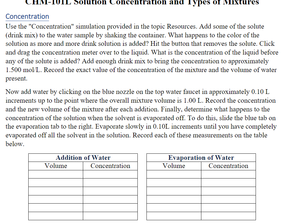 Solved Concentration Use The Concentration Simulation