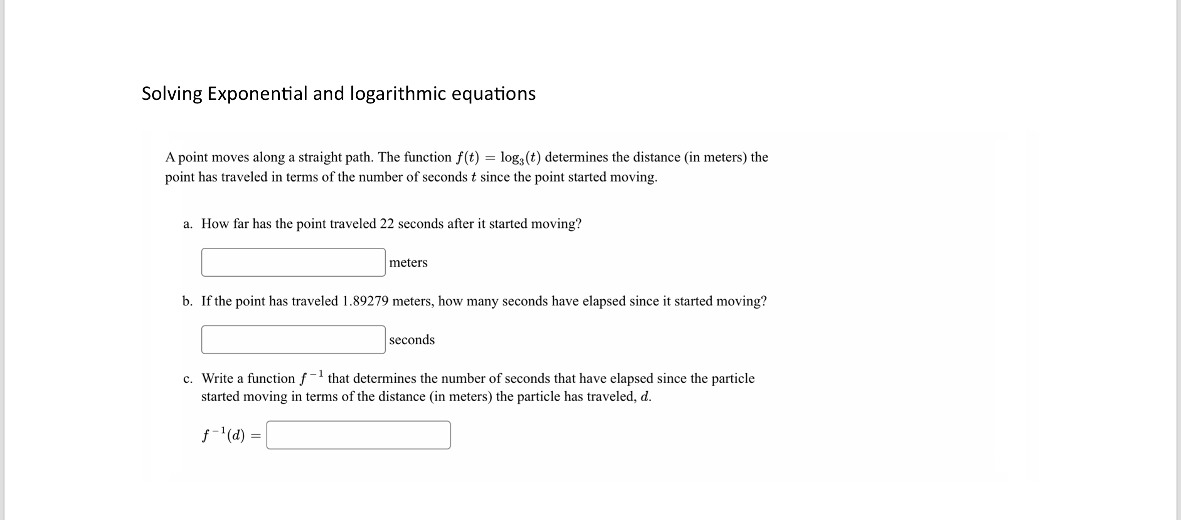 Solved Solving Exponential and logarithmic equations A point | Chegg.com