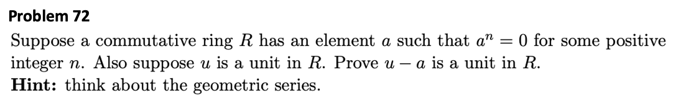 Solved Problem 72 Suppose a commutative ring R has an | Chegg.com