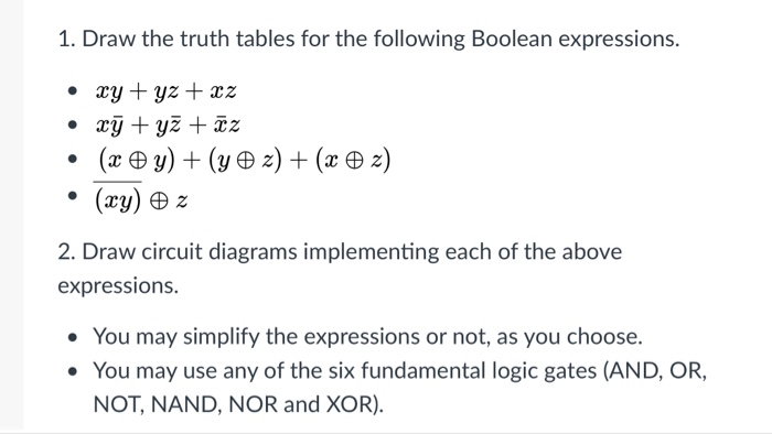 Solved 1. Draw the truth tables for the following Boolean | Chegg.com
