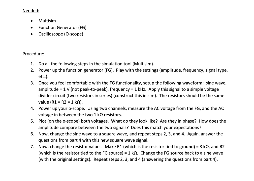 Solved Needed: . Multisim Function Generator (FG) | Chegg.com