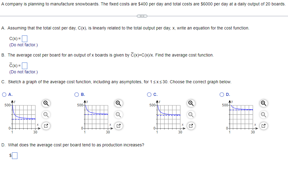 Solved A. Assuming that the total cost per day, C(x), is | Chegg.com