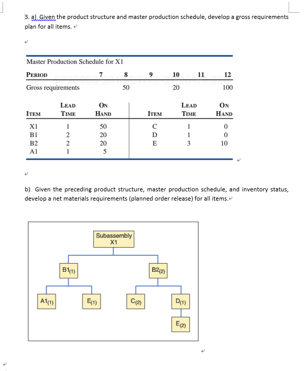 Solved 3. ah.Given the product structure and master | Chegg.com