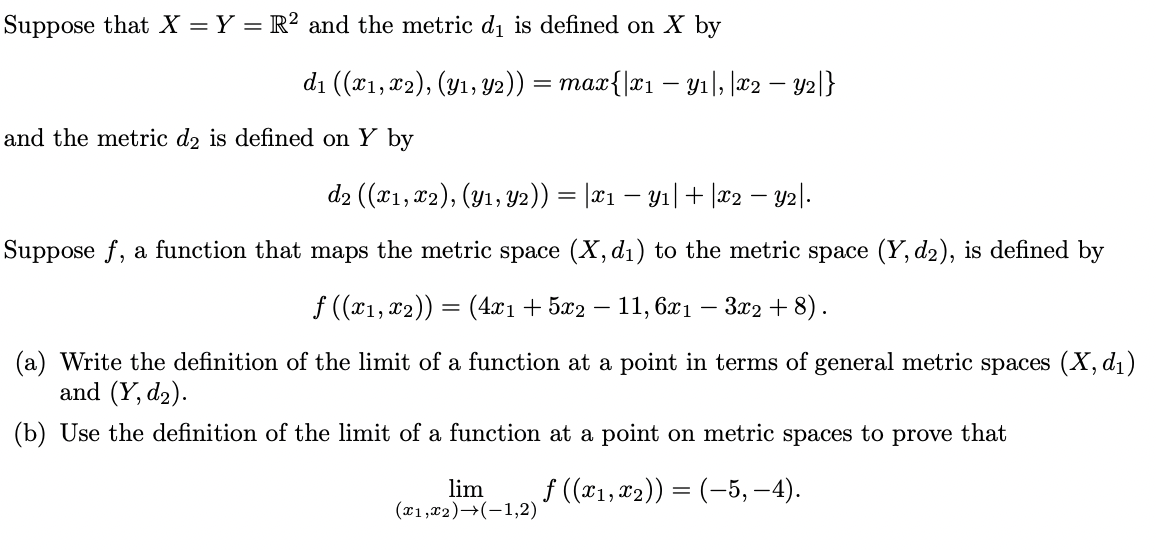 Solved Suppose that X=Y=R2 and the metric d1 is defined on X | Chegg.com