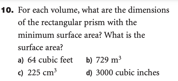 Solved 0. For each volume, what are the dimensions of the | Chegg.com